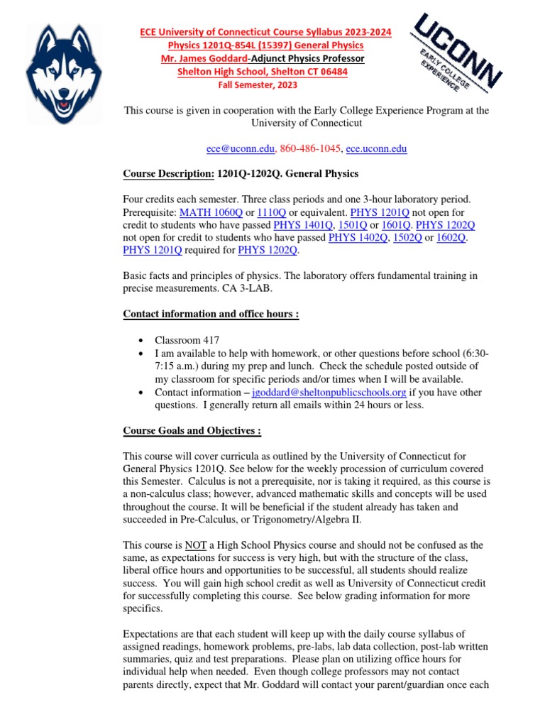 ece university of connecticut physics syllabus - shelton high school ...
