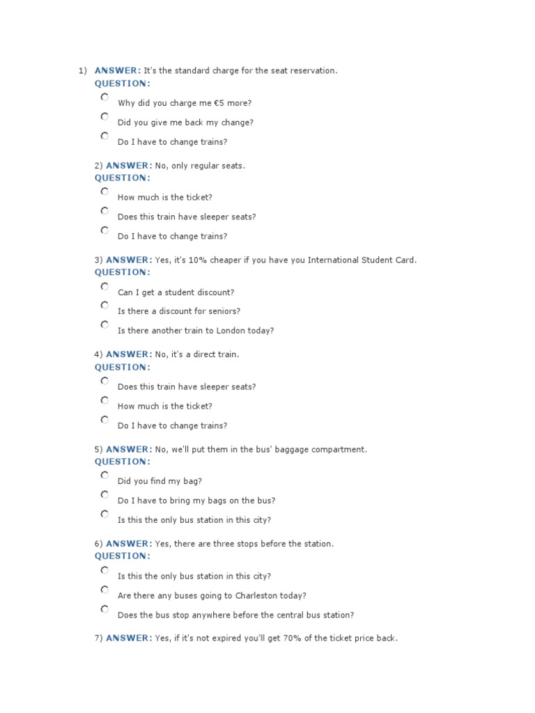 TUR2 Travel Conversation Exercises | PDF | Bus | Economies