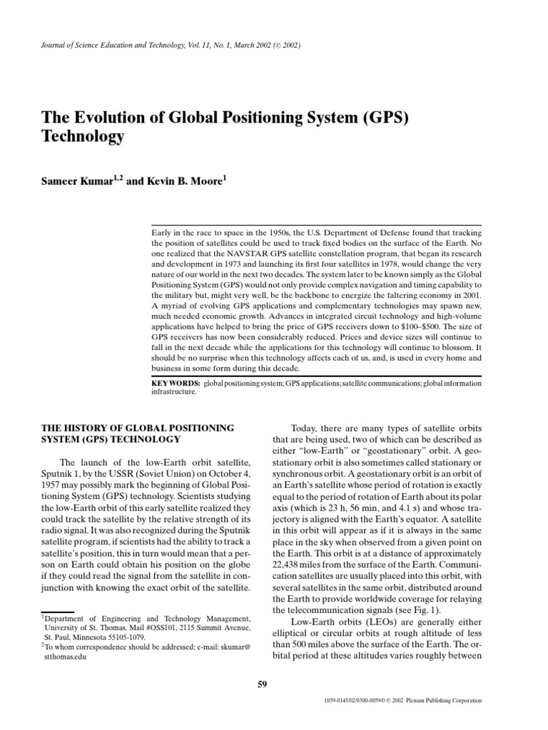 The Evolution of Global Positioning System (GPS) Technology: Sameer Kumar and Kevin B. Moore ...