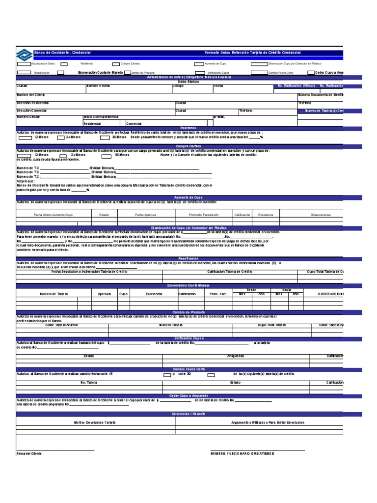 Formato Mantenimientos tc0 | PDF | Tarjeta de crédito | Visa Inc.