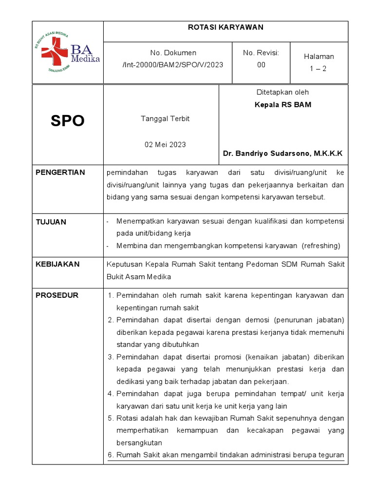 Spo Rotasi Karyawan | PDF
