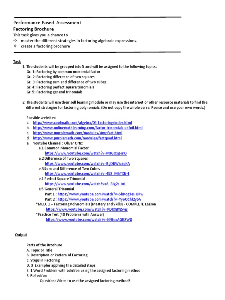 Factoring Polynomials Brochure Project | PDF | Factorization | Mathematics