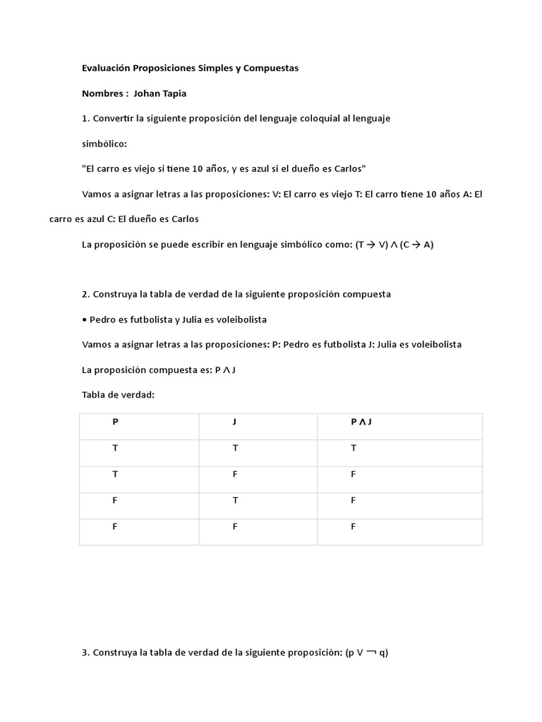 Evaluación Proposiciones Simples y Compuesta | PDF