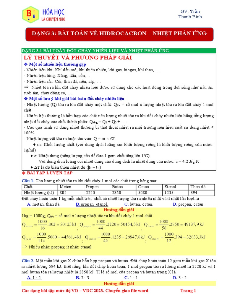 Dang 3 - Bai Toan Ve Hidrocacbon - Nhiet Phan Ung. TTB - Dap An | PDF
