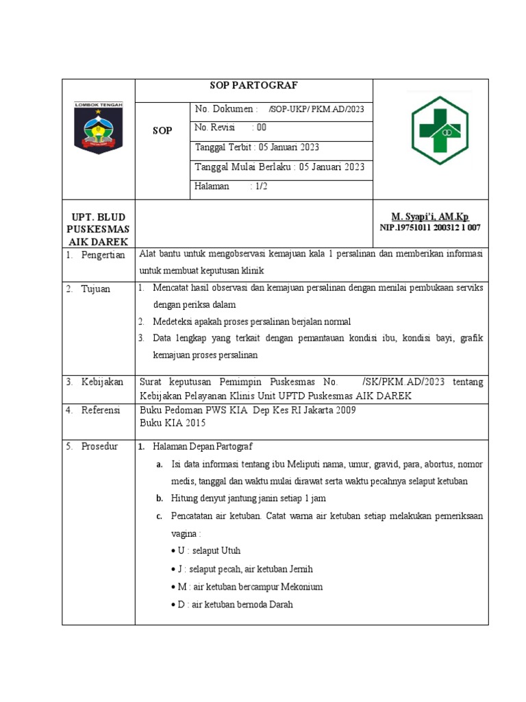 Sop Partograf | PDF