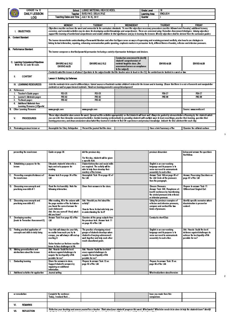 DLL ENGLISH 10 wk6 | PDF | Learning | Communication