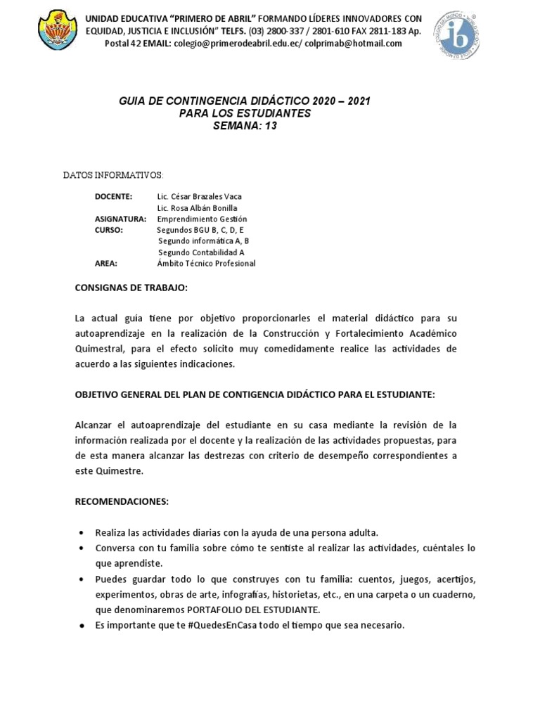 ACTIVIDAD SEMANAL (13) 2do BGU Y BTE | PDF