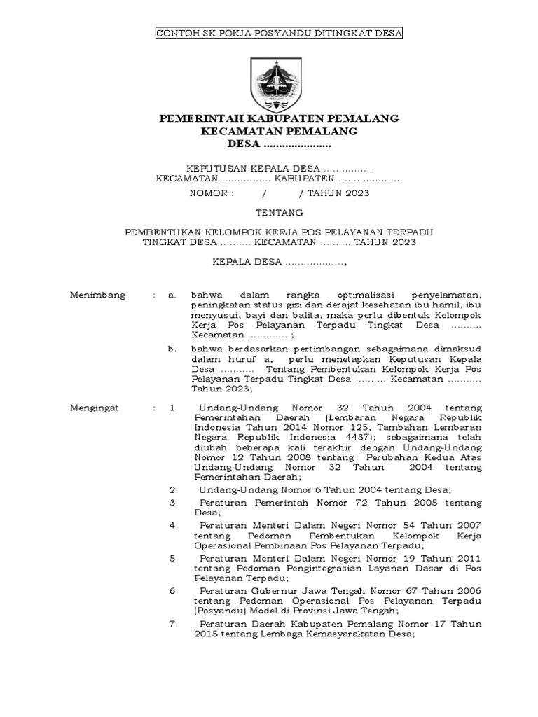 SK Pembentukan Pokja Posyandu Desa 2023 | PDF