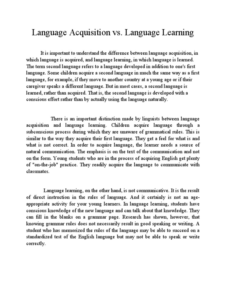 Language Acquisition vs. Language Learning | PDF