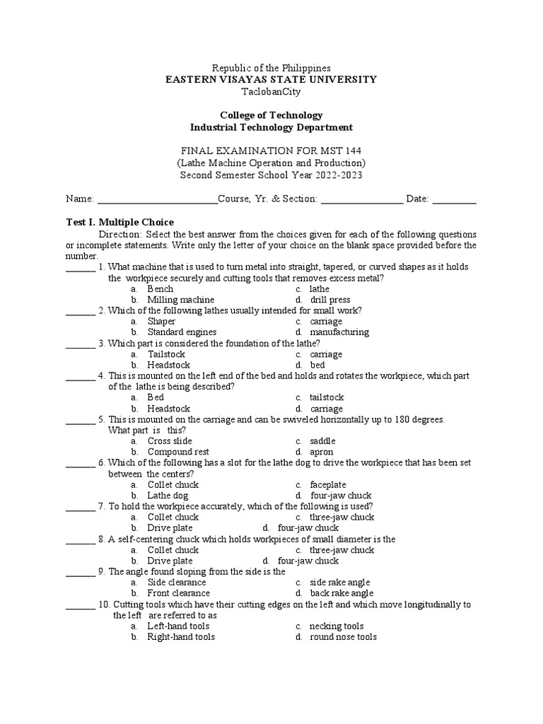 Final Term 2023 | PDF | Metalworking | Tools