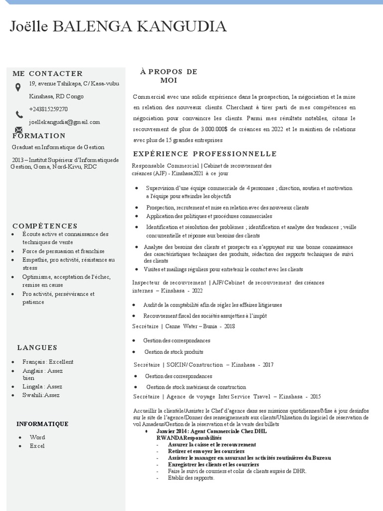 CV Joelle Balenga 2 | PDF | Sodles | Business