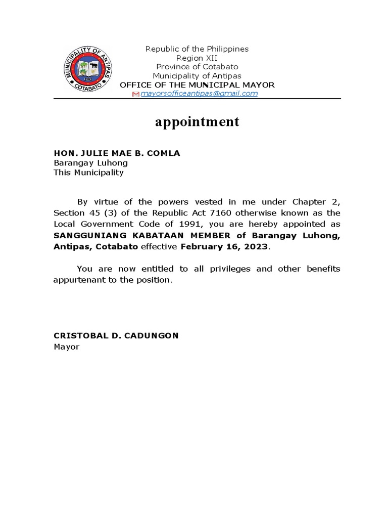 Appointment For Barangay | PDF | Government | Philippines