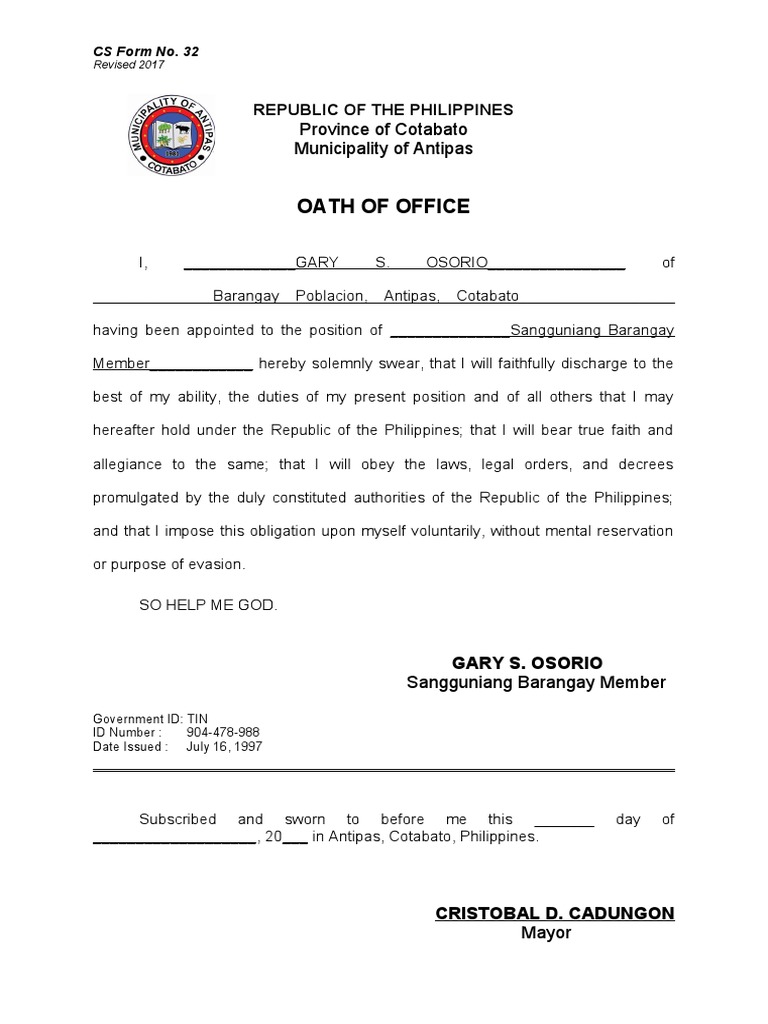 CS Form No 32 Oath of Office | PDF | Law