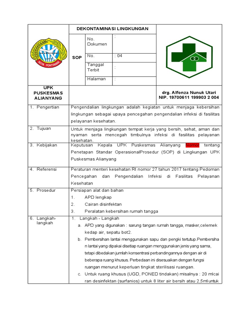 Sop Dekontaminasi Lingkungan | PDF | Sains & Matematika