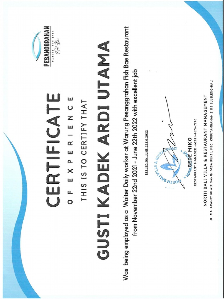 Sertfikat Gusti Kadek Ardi Utama | PDF
