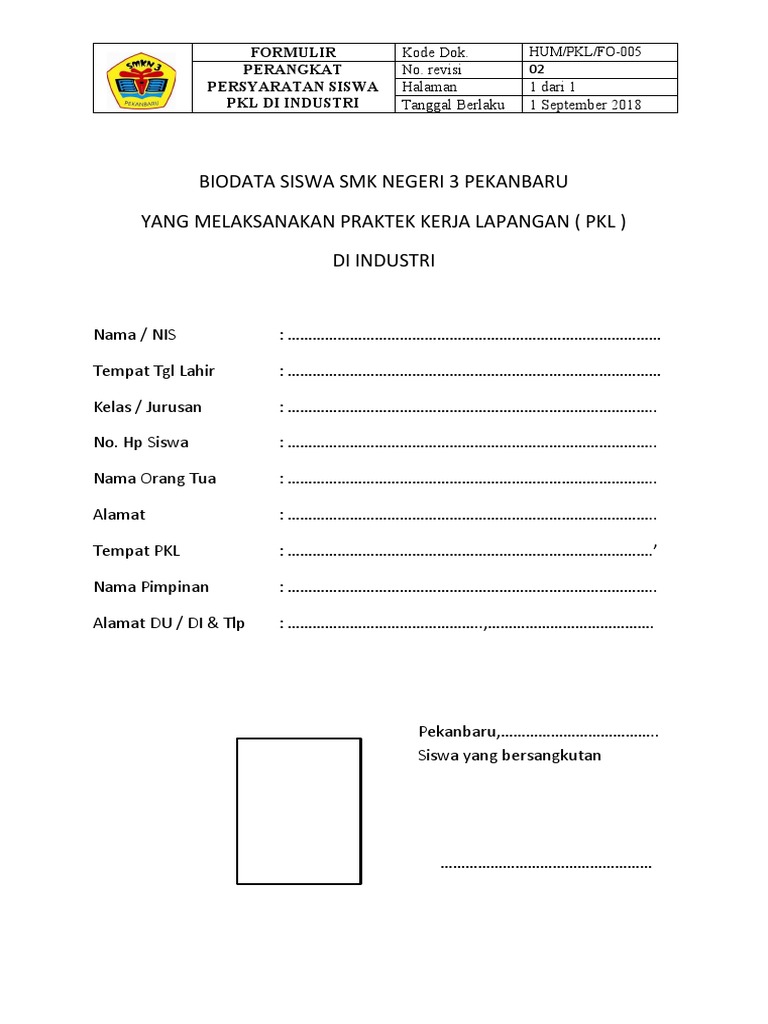 Biodata Siswa PKL | PDF