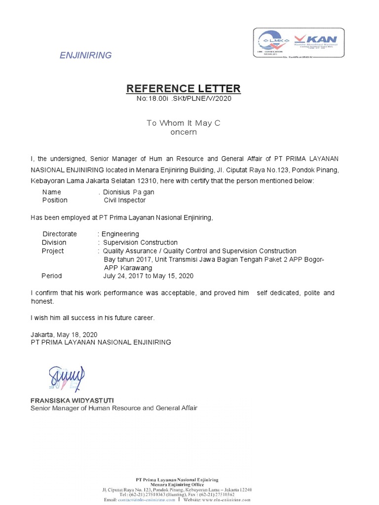 Reference Letter Dionisius Pagan | PDF | Career & Growth