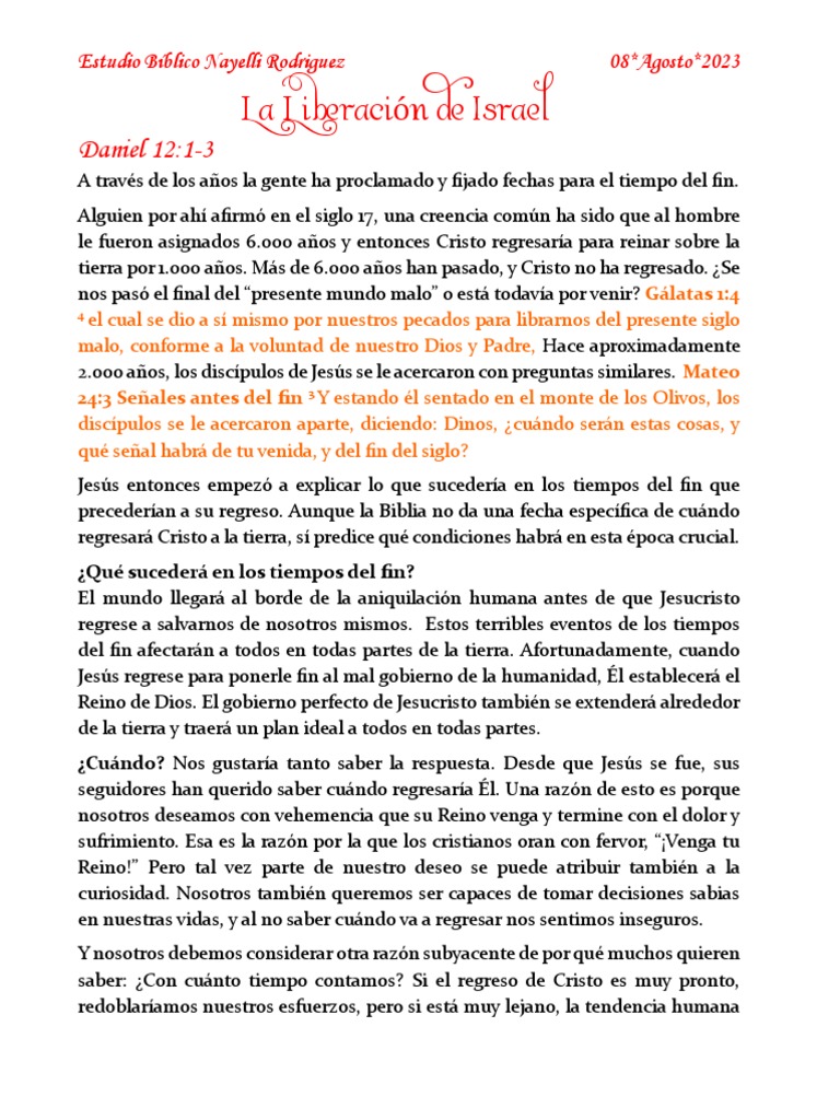 Daniel 12 1-3 La Liberación de Israel | PDF | Jesús | Pecado