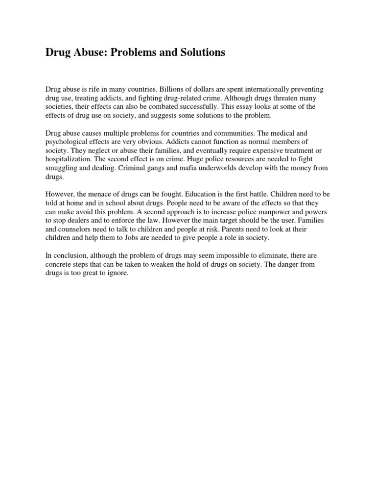 Drug Abuse: Problems and Solutions | PDF