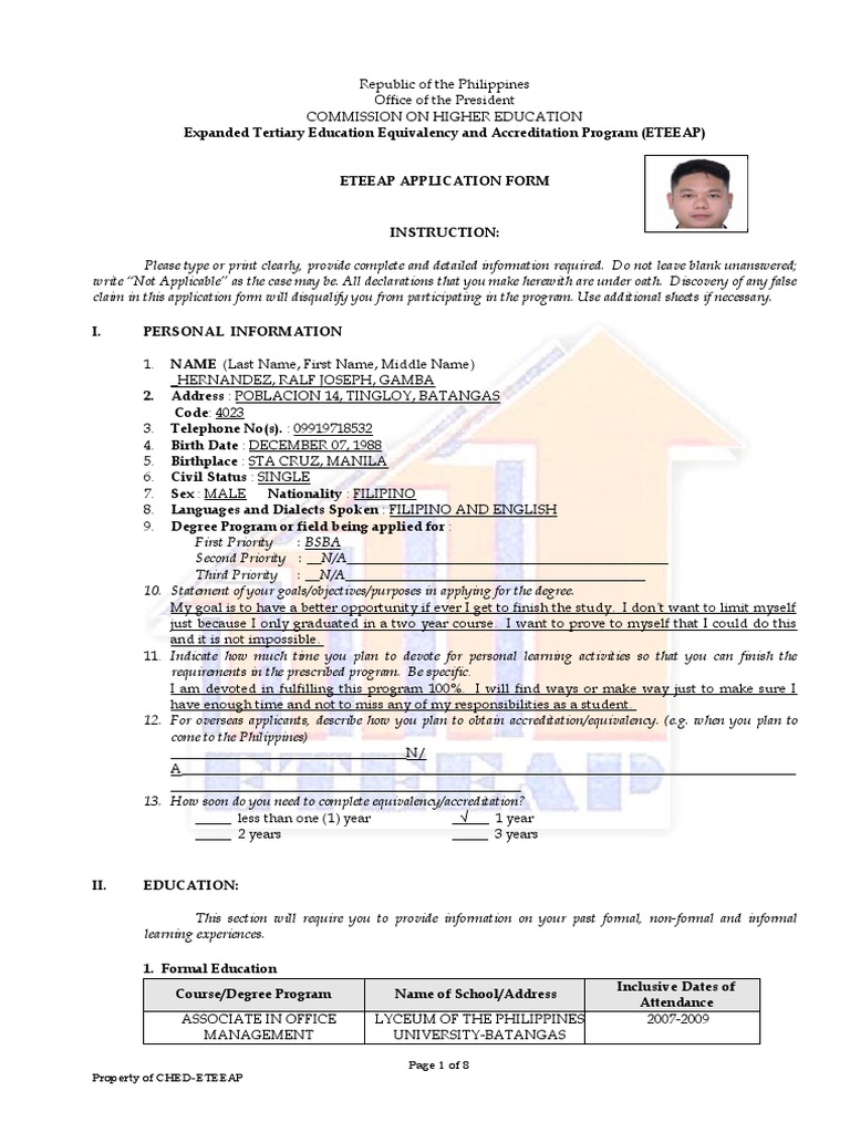 ETEEAP Application Form | PDF | Academic Degree | Employment