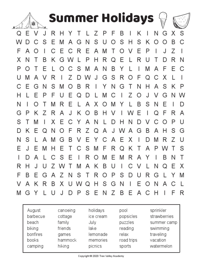 Summer Holidays Word Search | PDF | Outdoor Recreation | Camping