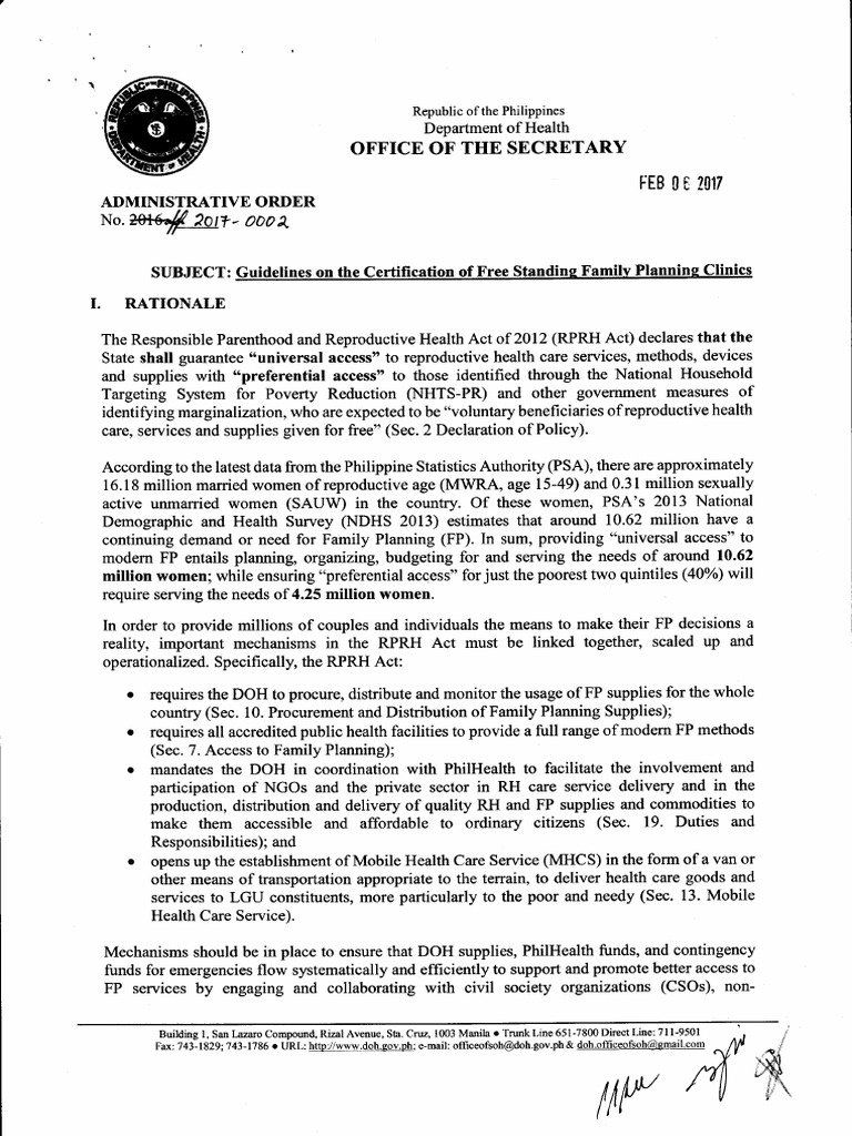 Guidelines For Free Standing FP Clinic DOH | PDF | Birth Control ...