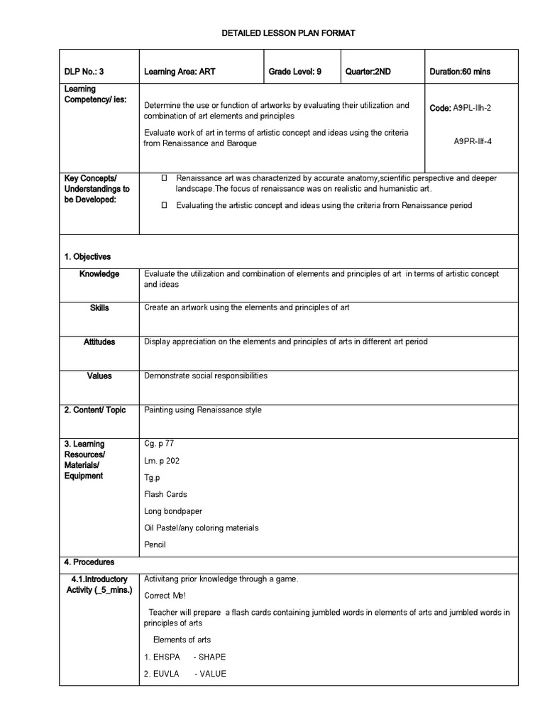 DLP No. 3 | PDF | Renaissance | Renaissance Art