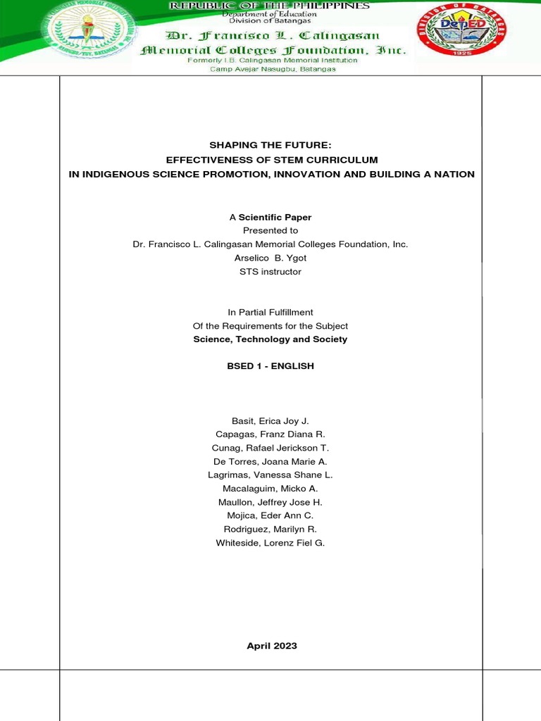 Revised - Shaping The Future - Effectiveness of Stem Curriculum | PDF | Science, Technology ...