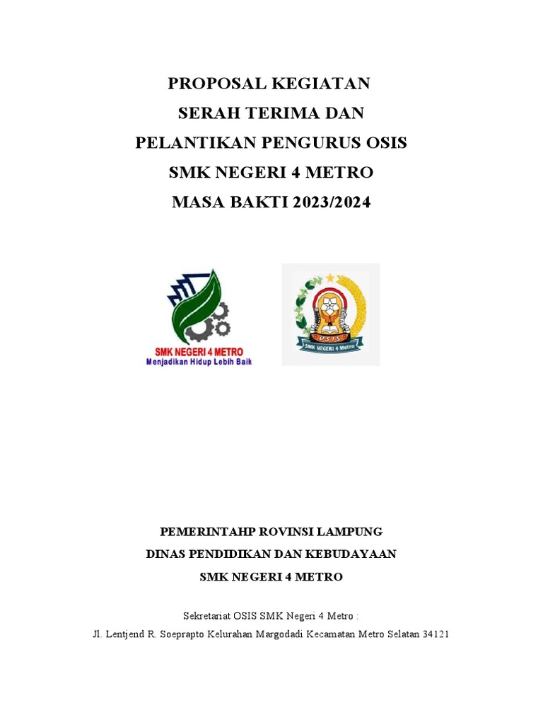 Proposal Pelantikan Dan Serah Terima Osis 2023-2024 | PDF | Karier ...