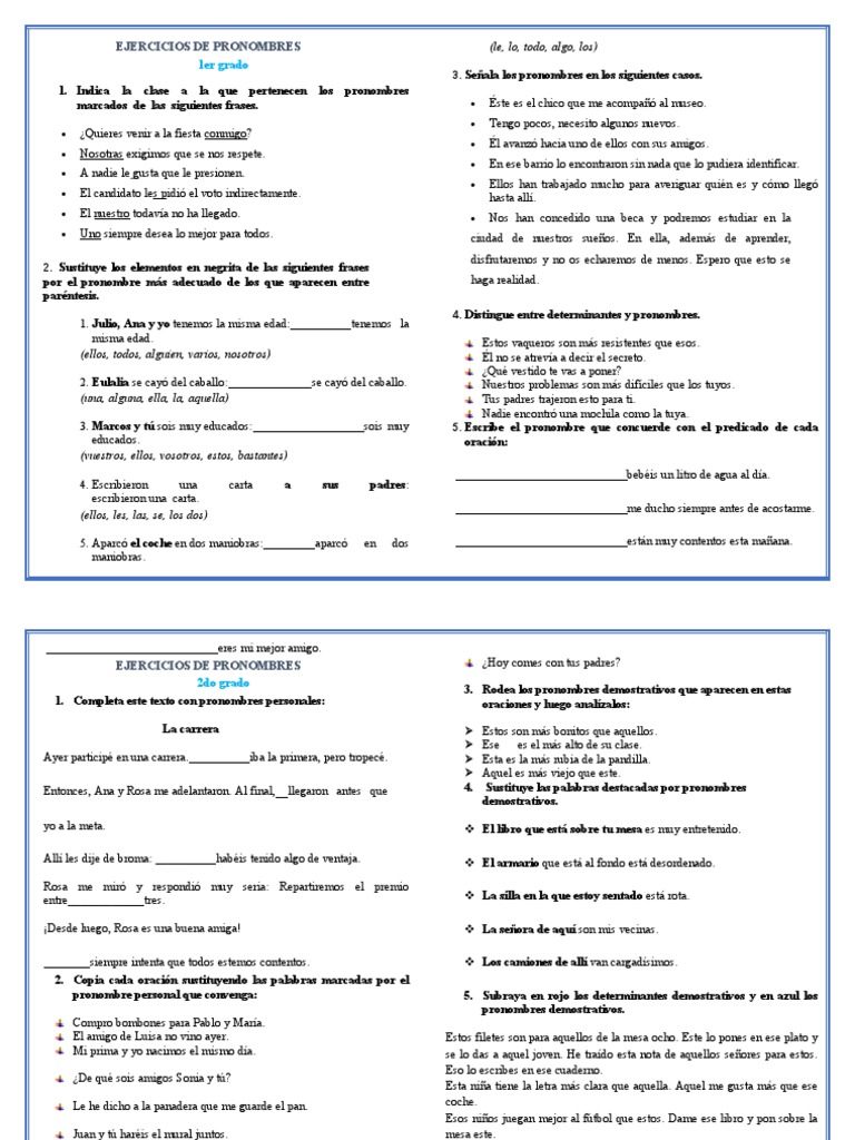 Ejercicios de Pronombres para Primaria | PDF