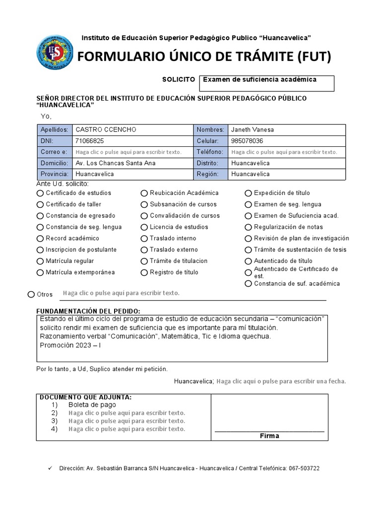 FUT-IESPPH Solicitud | PDF