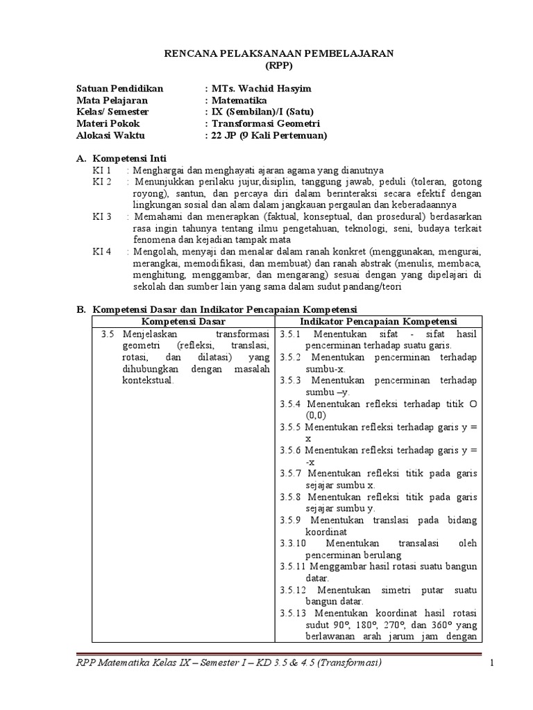 RPP KD 3.5 & 4.5 Transformasi | PDF