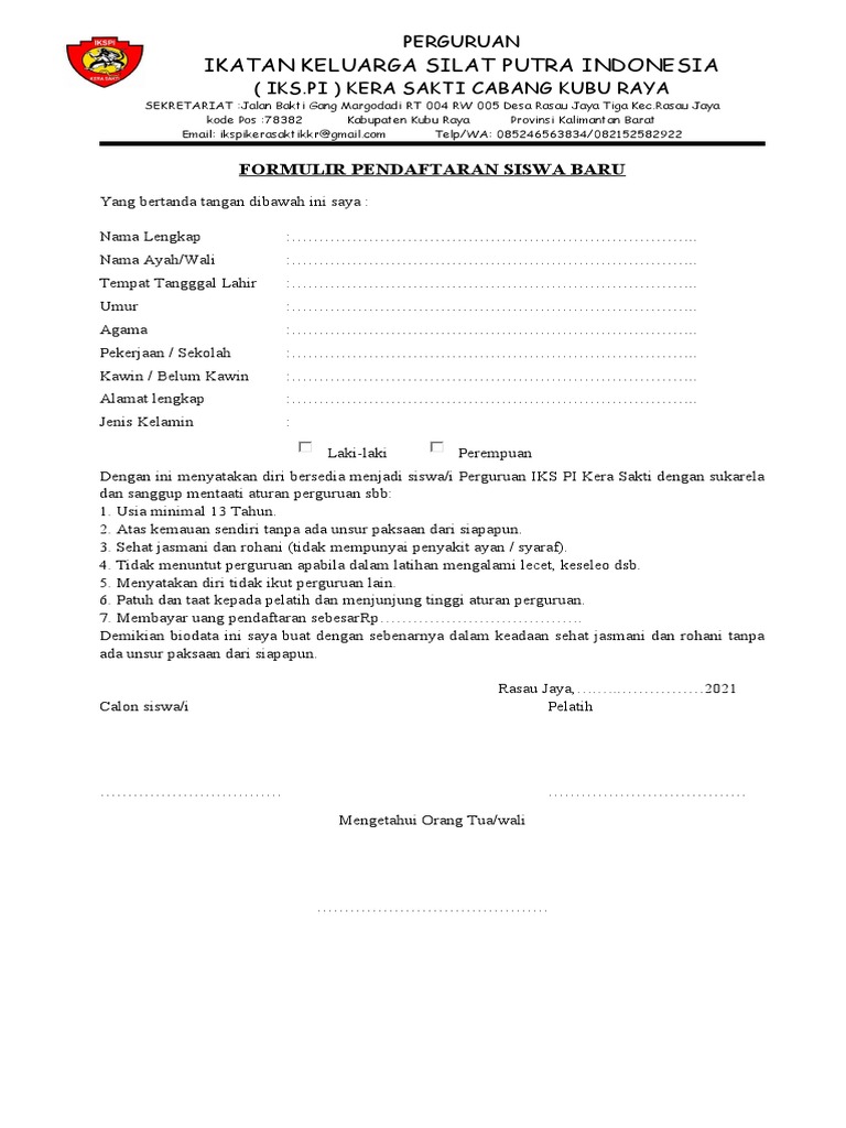Formulir Pendaftaran Isswa Baru Iks | PDF