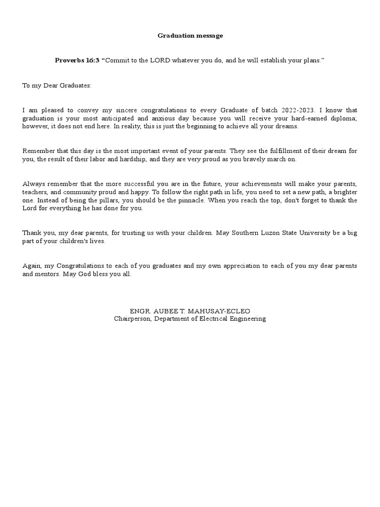 Graduation Message | PDF Graduation Message | PDF