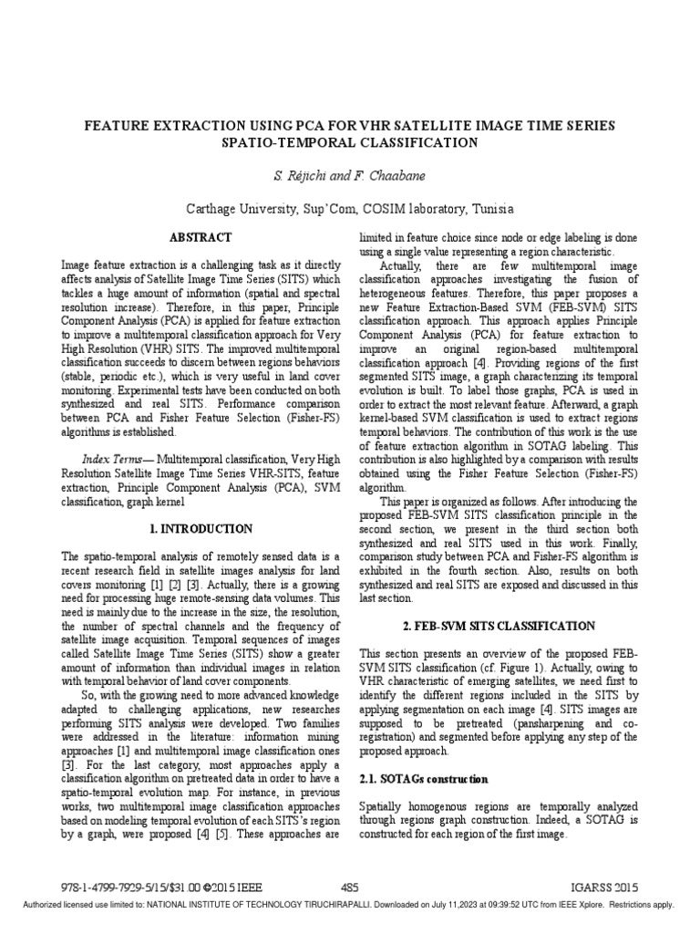 Feature Extraction Using PCA For VHR Satellite Image Time Series Spatio-Temporal Classification ...
