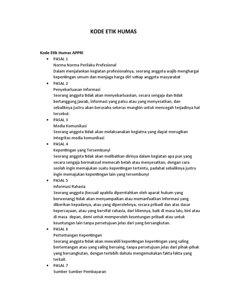 Kode Etik Humas | PDF