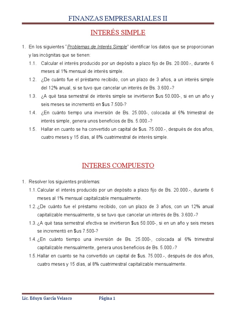 Actividad #2 - Ejercicios Propuestos Sobre El Valor Del Dinero en El Tiempo | PDF | Interés ...