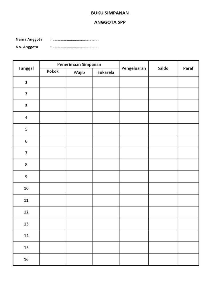 Buku Simpanan Anggota SPP | PDF