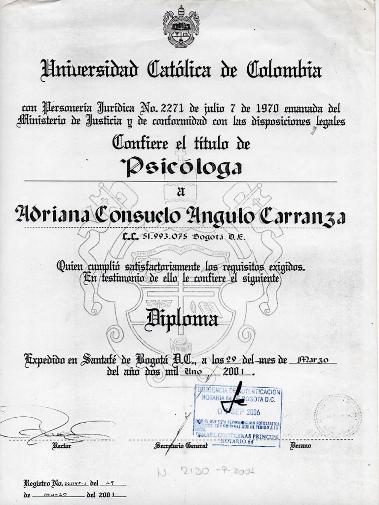 Diploma Catolica de Colombia | PDF