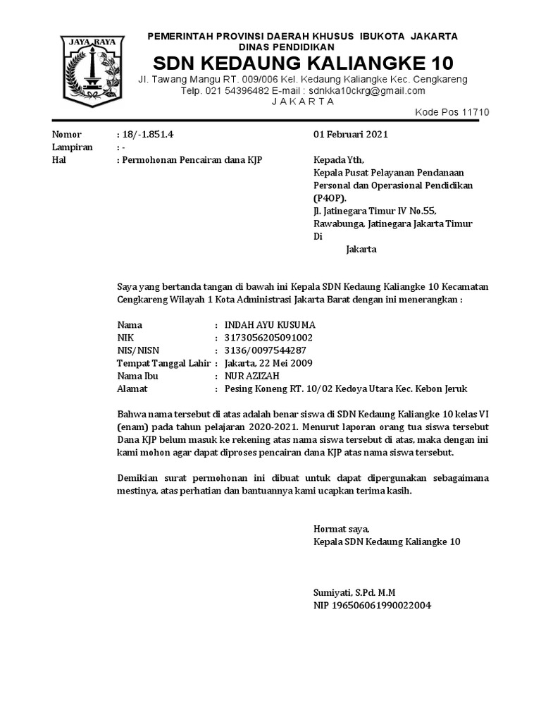 Surat Pengantar KJP | PDF