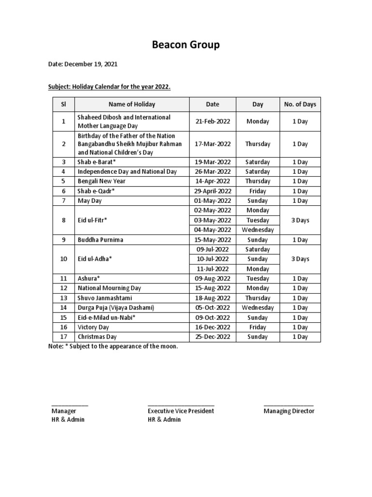 Holiday Calendar - 2022 - V01 | PDF | Holidays | Traditions