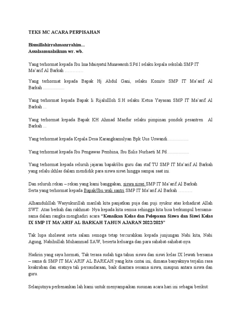 Teks MC PERPISAHAN BARU | PDF