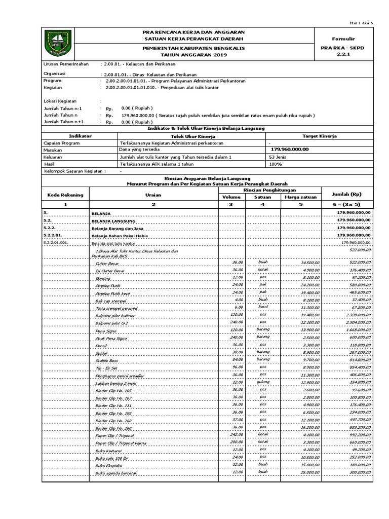 Rincian RAB Alat Tulis Kantor 2019 | PDF
