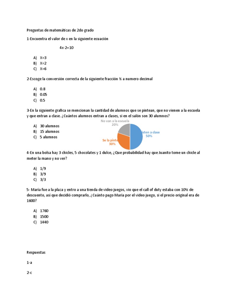 Preguntas de Matemáticas de 2do Grado Con Respuestas | PDF