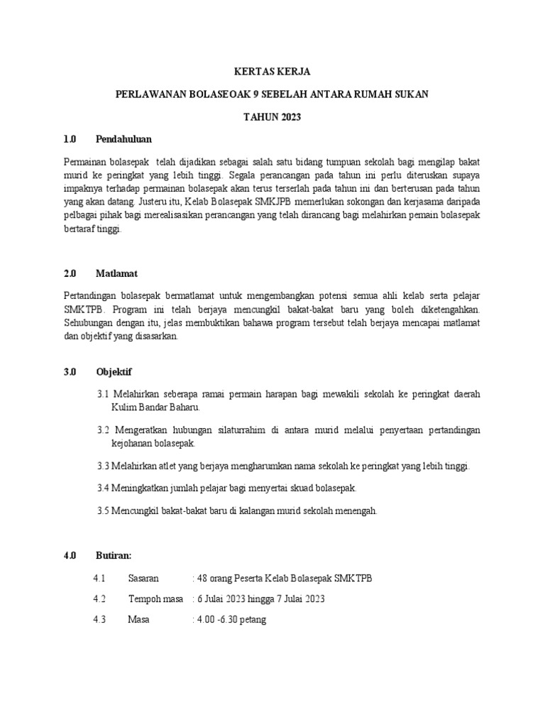 Kertas Kerja Kelab Bolasepak2023 | PDF