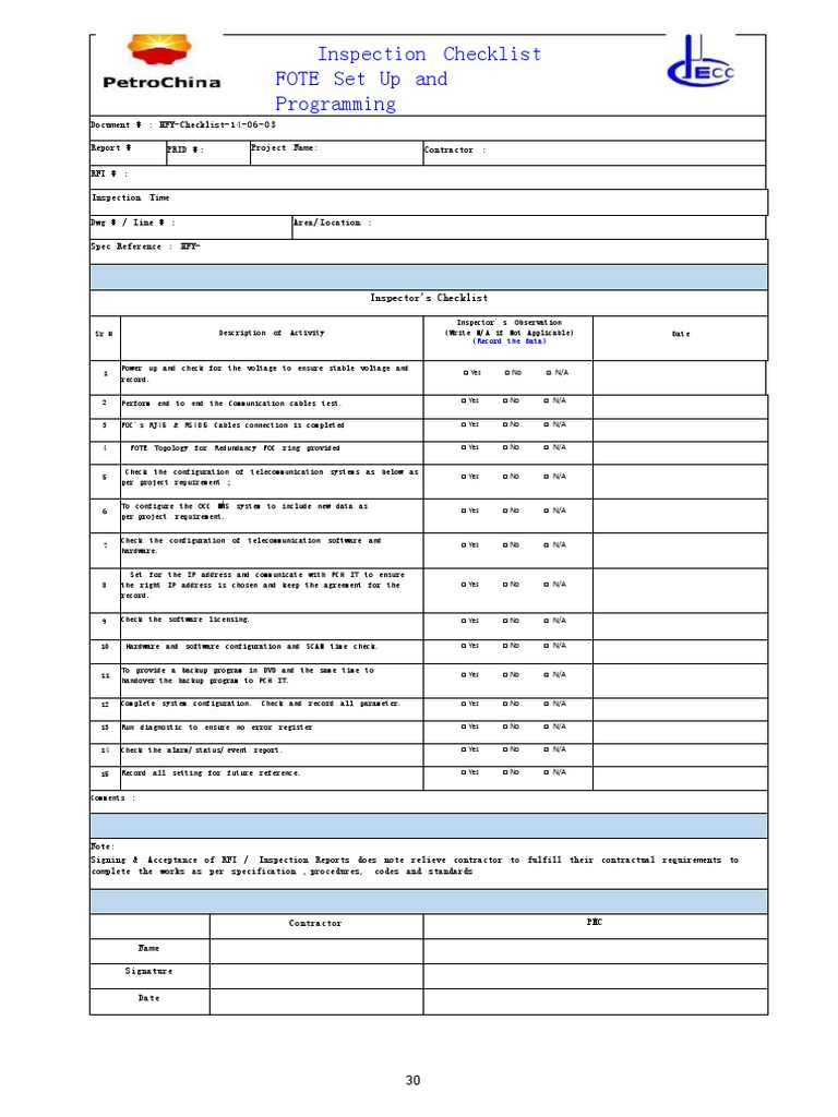 HFY-Checklist-14!06!03FOTE Set Up and Programming（FOTE的设置和编程 ...