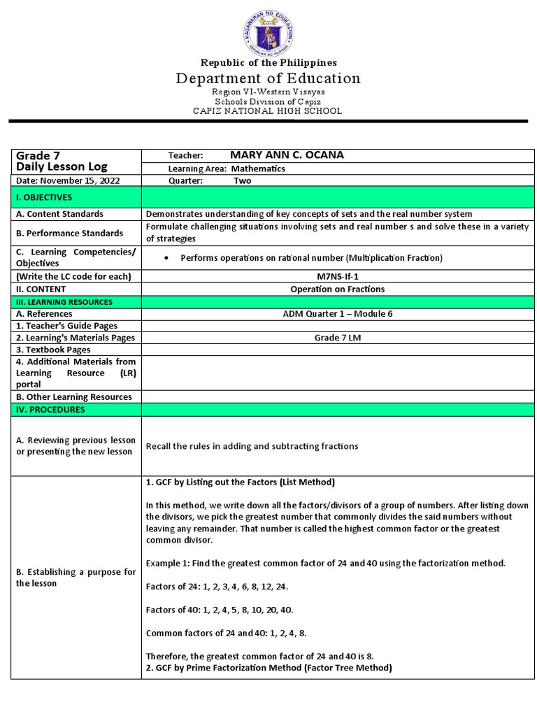 Q2W2 DLP Session 1 Multiplication of Fraction | PDF | Factorization ...
