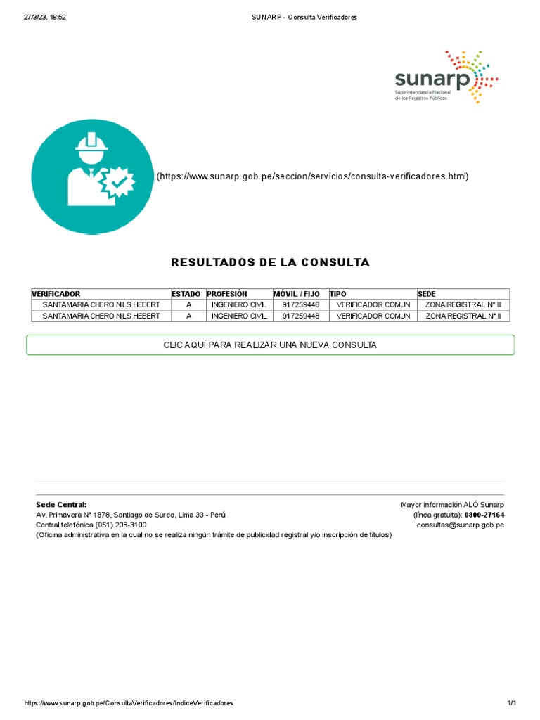 SUNARP - Consulta Verificadores | PDF