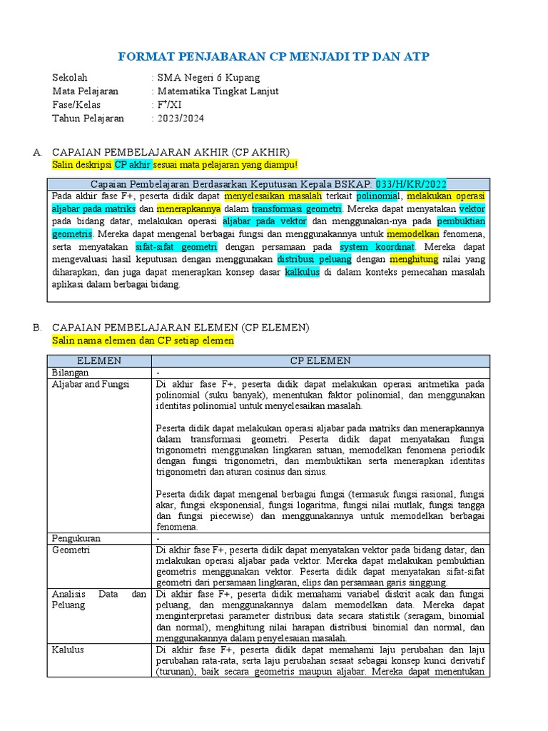 CP, TP, ATP MAT TL Kelas XI | PDF