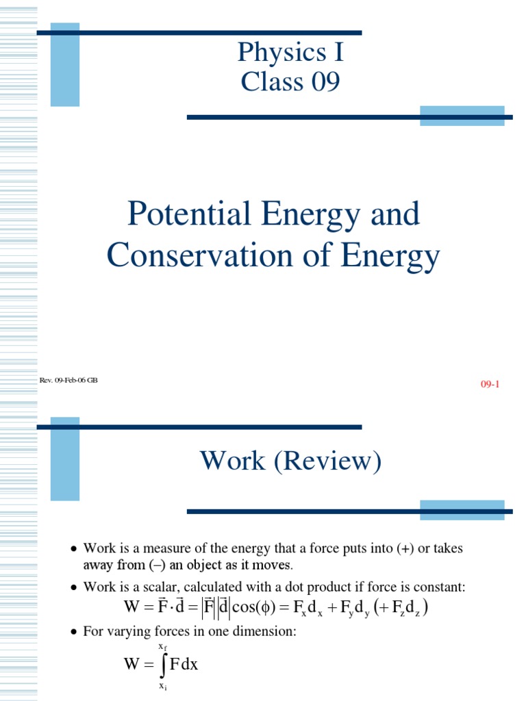 Physics I Class 09: Potential Energy and Conservation of Energy | PDF ...